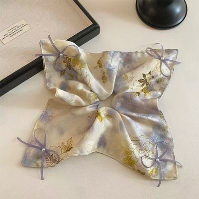 国风碎花中式复古大肠蝴蝶结方巾