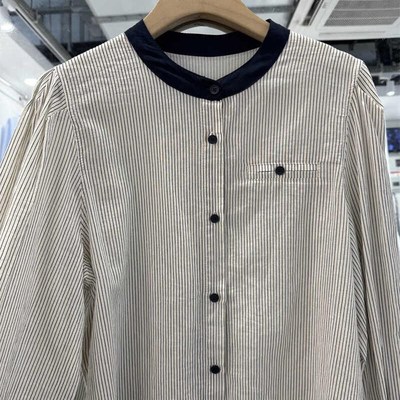 1971撞色拼色条纹衬衫女2024年秋季新款长袖宽松开衫宽松百搭上衣