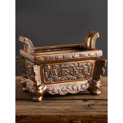 仿古铜陶瓷家用四足大号长方形供香上香家用香炉四角方鼎招财香炉