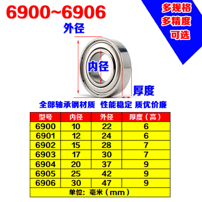 深沟球薄壁微型小轴承6900ZZ 6901 6902 6903 6904 6905ZZ 6906RS