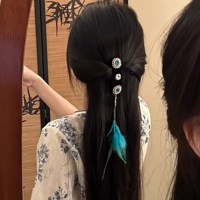 「青翎曳风」复古民族风羽毛发夹云南丽江拍照鸭嘴夹发卡仙气发饰