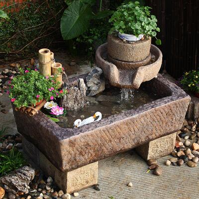 庭院微景观假山流水鱼池阳台水系造景喷泉户外花园装饰水池摆件