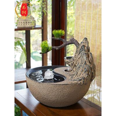 威法尔德客厅茶室电视柜禅宗水景水晶球小景观新中国风桌面流水饰