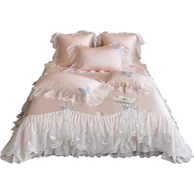 法机式少女心天调丝夏凉被四件LWY-9903套蕾丝花空蚕丝边被子可洗