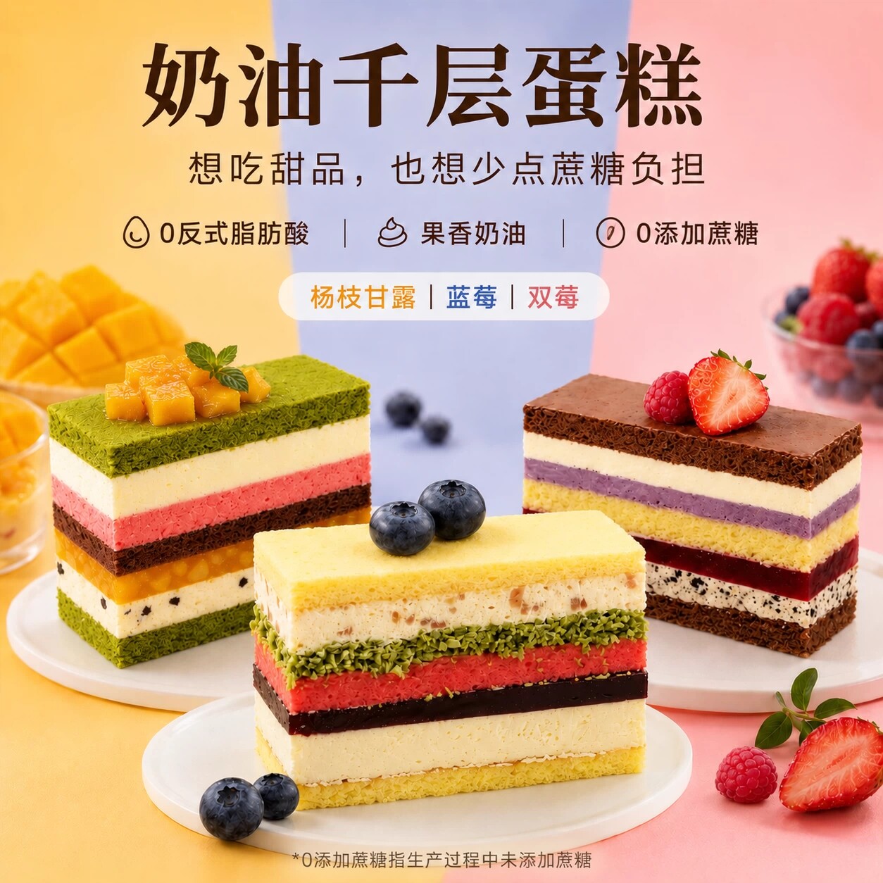 糖学友奶油千层蛋糕0蔗糖0反式多口味忌糖期孕妇人群甜品生日蛋糕