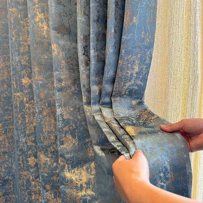 布高精密提花窗帘TVH蓝4色鎏金轻奢料客厅卧室阳台2大理石纹02年