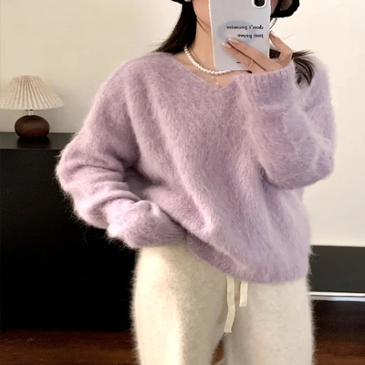 SuyaDream Warm Alpaca Pullovers for Woman, V Neck, 59%Alpac