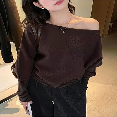 Batwing Long sleeve Knitted Pullover Women 300g Thick Off s