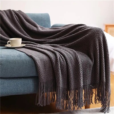 Nordic Knitted Blanket on the Bed Sofa Plaid Travel Nap Bla