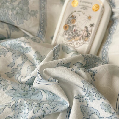 Korean Style Princess Floral Washed Cotton Bedding Set Vint