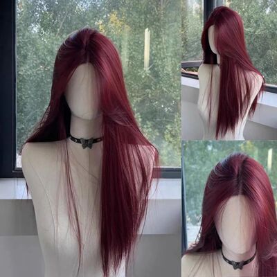 Red Wig Long Straight Lace Front Wig for Woman Nature Synthe
