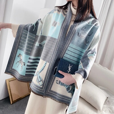 Winter Cashmere Scarf Women Luxury Horse Print Female Shawl
