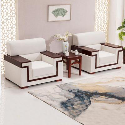 商务办公沙发中式单人位迎宾洽谈会客区布艺贵宾接待会议沙发茶几