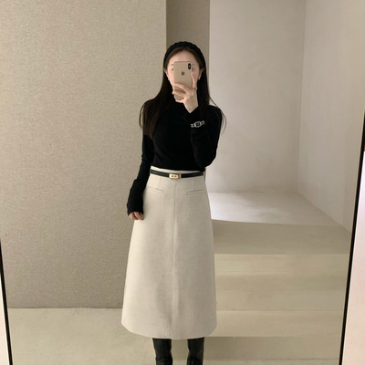poisooo-上线啦～超百搭气质H型羊毛半裙半身裙(配皮带)(含10羊毛