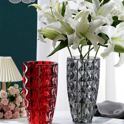 欧式桌面玻璃花瓶摆件透明玻璃客厅网红插花装饰品富贵Z竹玫瑰百