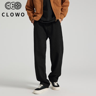 CLOWO高街重磅耐磨直筒牛仔裤