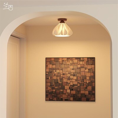 奶油法式花瓣入户玄关胡桃木vintag中古氛N围走廊过道阳台小吸顶