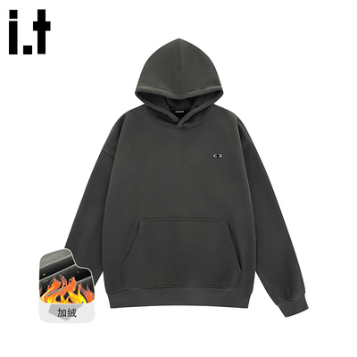 itGROUNDZERO2025秋冬加绒休闲个性字母连帽长袖卫衣情侣款男上衣