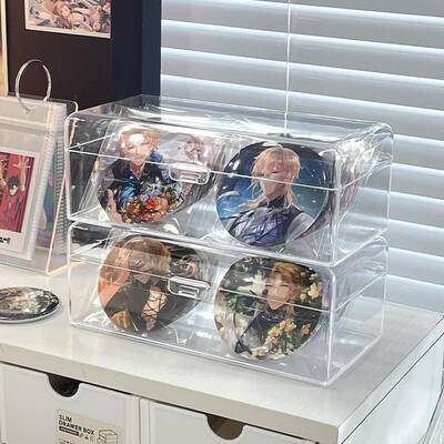 吧唧收纳盒亚克力保护套防尘7558mm透明带盖痛桌面徽章谷子展示架