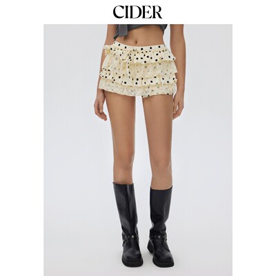 CIDER2026春季新品雪纺高腰波点蕾丝层叠迷你短裙裤115217106