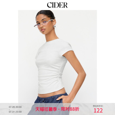 CIDER2026春季新品棉质混纺短袖褶皱上衣115199501