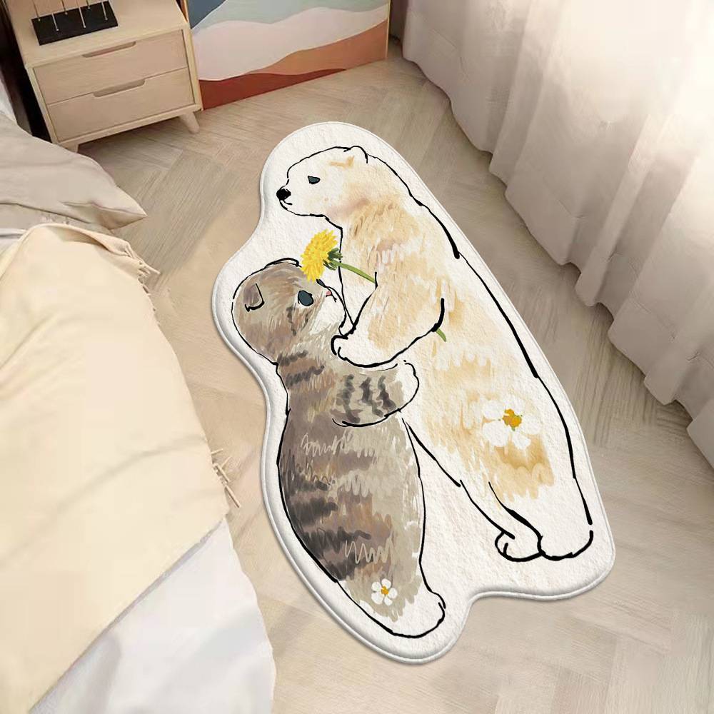 卡通可爱猫咪现货仿羊绒地毯卧室亲肤隔凉床边毯阳台易打理飘窗垫