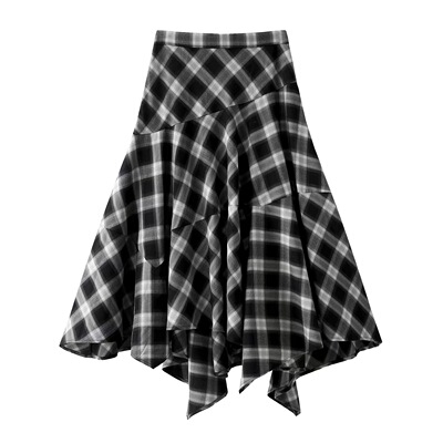 艾家商场同款2026春新款黑白灰格纹配色轻松文艺复古感半裙352113