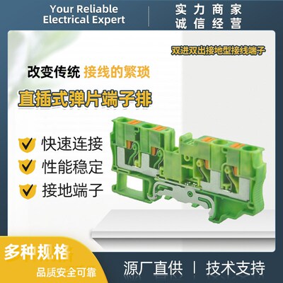 RIT直插式弹片接线端子排RIT6FO-PE双进双出接地型6mm端子