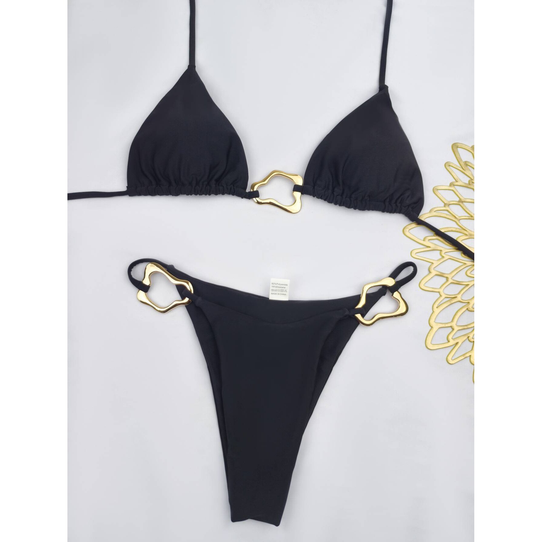 跨境分体泳衣性感比基尼纯色挂脖系带欧美外贸泳装女bikini亚马逊