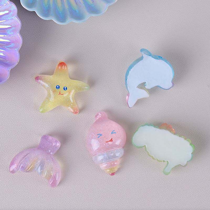 可爱海洋动物闪粉海豚海星树脂饰品贴片 diy树脂配件钥匙扣材料