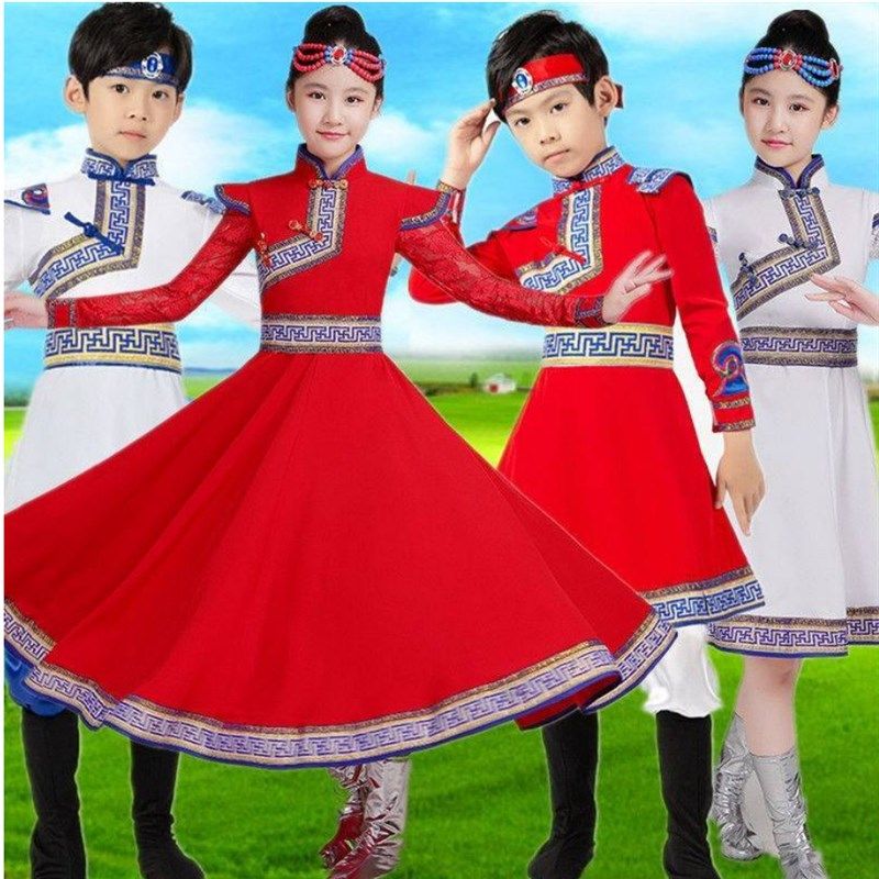 采购产品新c蕾丝蒙古族儿童表演女服,鄂伦春舞台裙,少数民族服装,