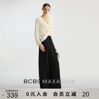BCBG2026春季新款针织女气质温柔精裁扭结纯色简约长袖针织衫薄款