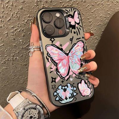 iPhone12小众适用苹果13彩银OPPORENO15C硬华为NOVA16创意14PLUS高级感ins风17ProMax手机壳多巴胺蝴蝶麦芒40