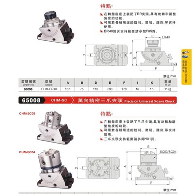 精展65008万向精密三爪夹头卡盘CHM-SC03 CHM-ER40 万向精密夹头