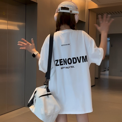 下装消失潮牌欧货大版短袖恤女潮2025新款夏季宽松中长款遮屁股棉