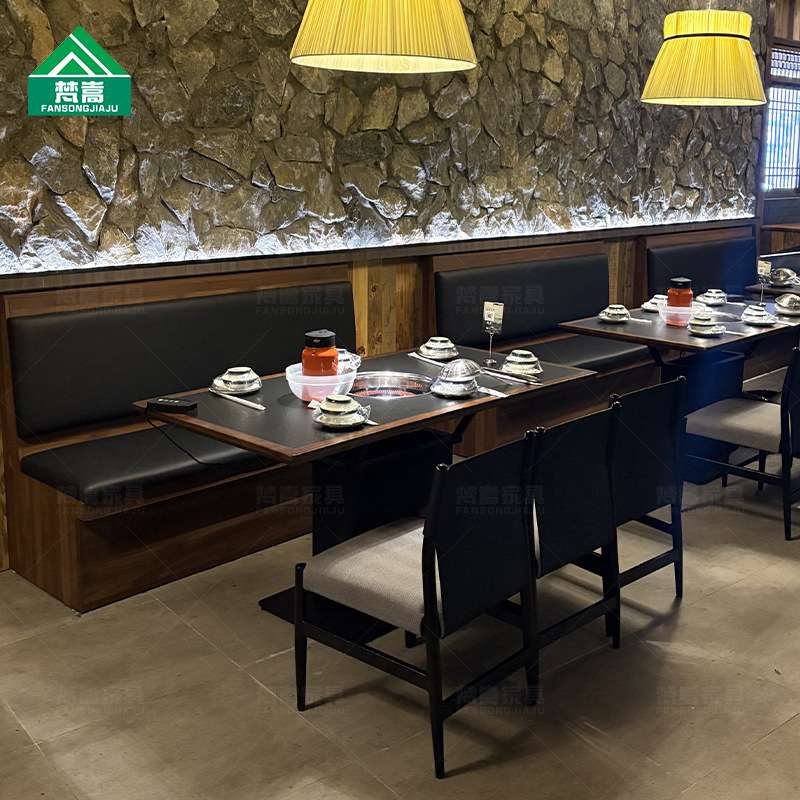 连锁火锅店餐饮店桌椅岩板烤肉店饭店电磁炉餐桌主题餐厅卡座沙发