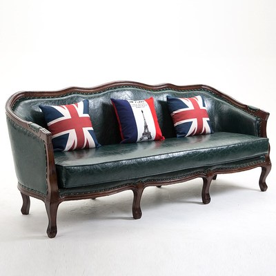 美式乡村全实木皮艺沙发复古皮布艺欧式沙发小户型客厅组合家具