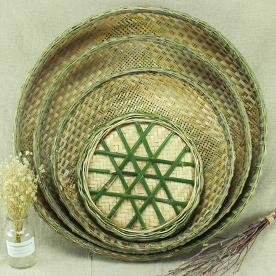 竹编制品竹簸箕筲箕无孔有孔竹筛子米筛家用农家干货晾晒竹篮大号