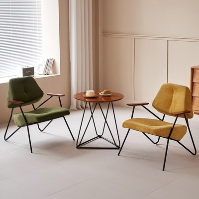 北欧单人沙发椅复古咖啡厅桌椅组合网红甜品餐厅休闲接待洽谈椅子