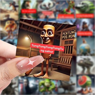 外国山海经贴纸美国国外的ai神兽tungtungsahur贴画创意沙雕抽象