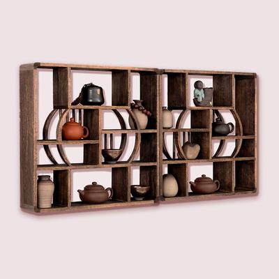 实木茶架子置物架挂墙博古架壁挂式茶杯展示架 茶室置物架 新中式