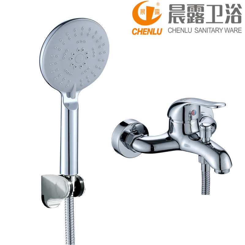 晨露浴缸三联暗装入墙淋浴手持花洒淋浴套装黄铜海狮三联酒店家用