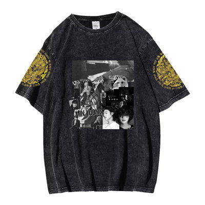 suga闵玧其 文艺国潮嘻哈短袖女 欧美街头上衣 圆领夏季宽松T恤衫