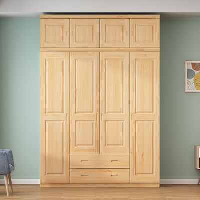 全实木衣柜卧室家用原木衣橱简易木质初五柜开门顶柜松木家具定制