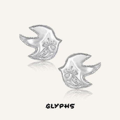 GLYPHS/符界云南纳西族东巴文飞鸟耳钉百搭日常通勤925银针小耳钉