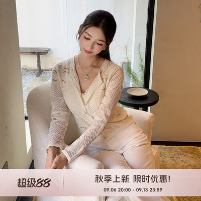 COCO BECCI【鎏金玫瑰】进口机斯托尔加工嵌花针织衫开衫女2026秋