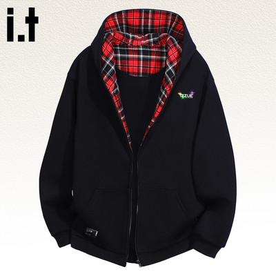it黑色连帽卫衣拉链外套男女上衣