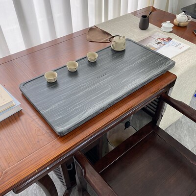 新品皇庭玉木纹石纯天然整板整块原石茶盘简易孤舟款简约大气款