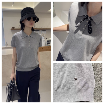 INFINITE COASTLINE/无垠海岸春晓O12494气质款 灰色翻针织半袖