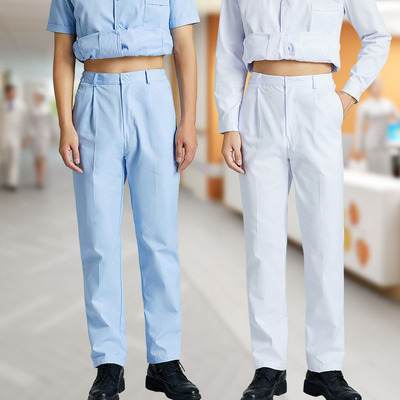 沙卓凡护士裤白色松紧腰冬男医生裤子蓝色大码加厚工作西裤白大褂